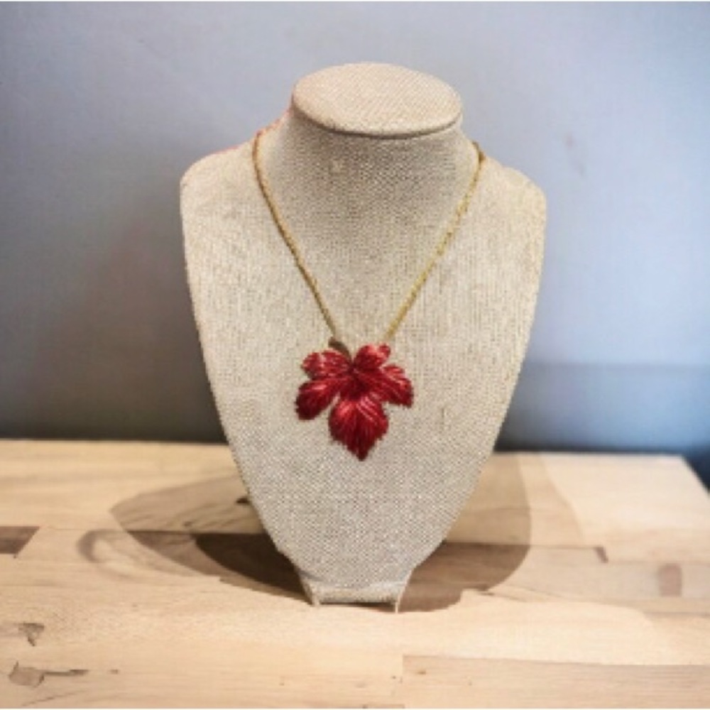 Rare Red Maple Leaf Pendant Necklace - Gem